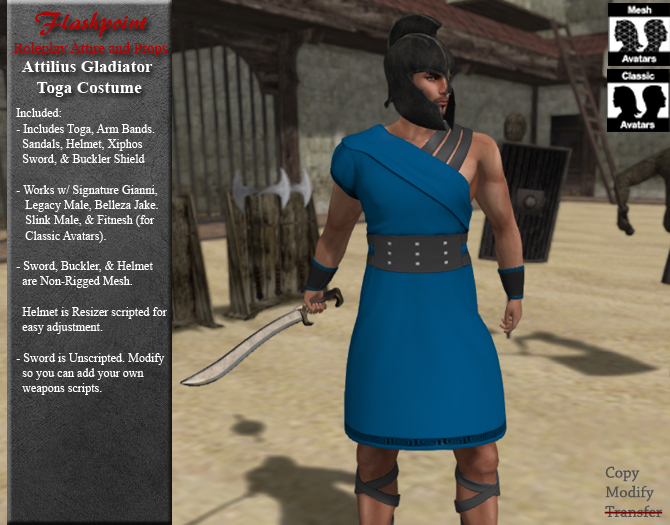Second Life Marketplace - Attilius Gladiator Toga - Azure